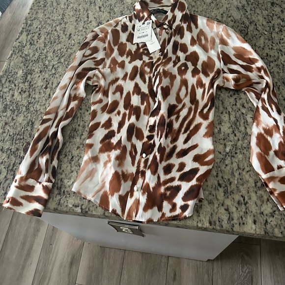 Zara | Tops | Zara Pattern Satin Blouse | Poshmark